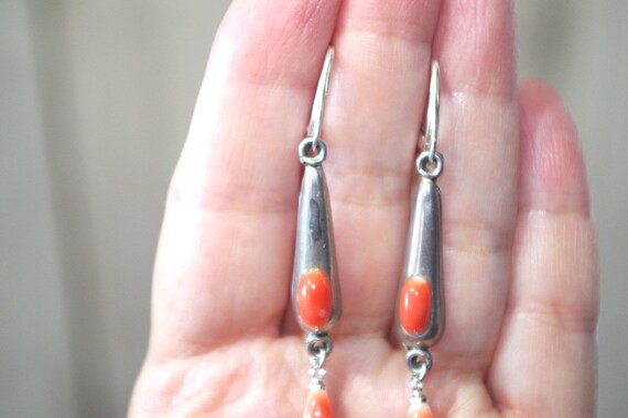 Vintage Sterling Large Momo Red Coral Elongated Teard… - Gem
