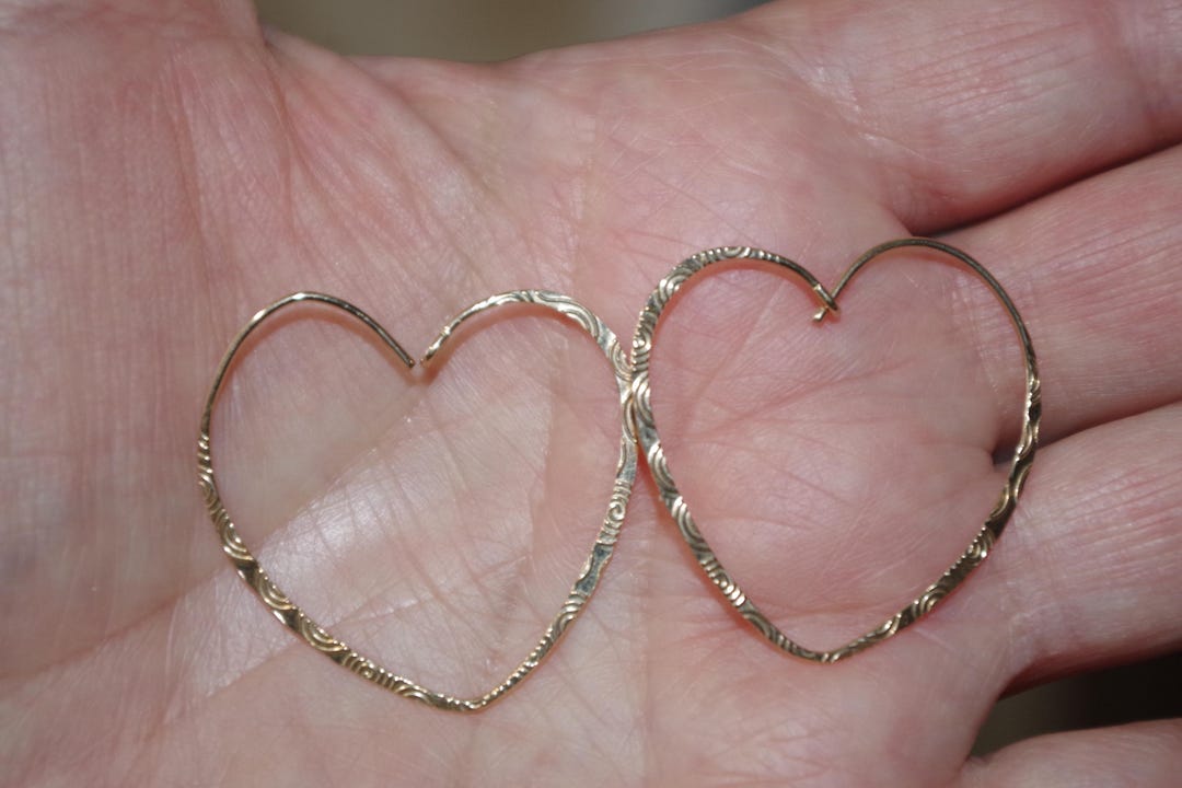 Unique Vintage Ornate 14k Yellow Gold Gypsy Creole Elongated Heart Hoop ...