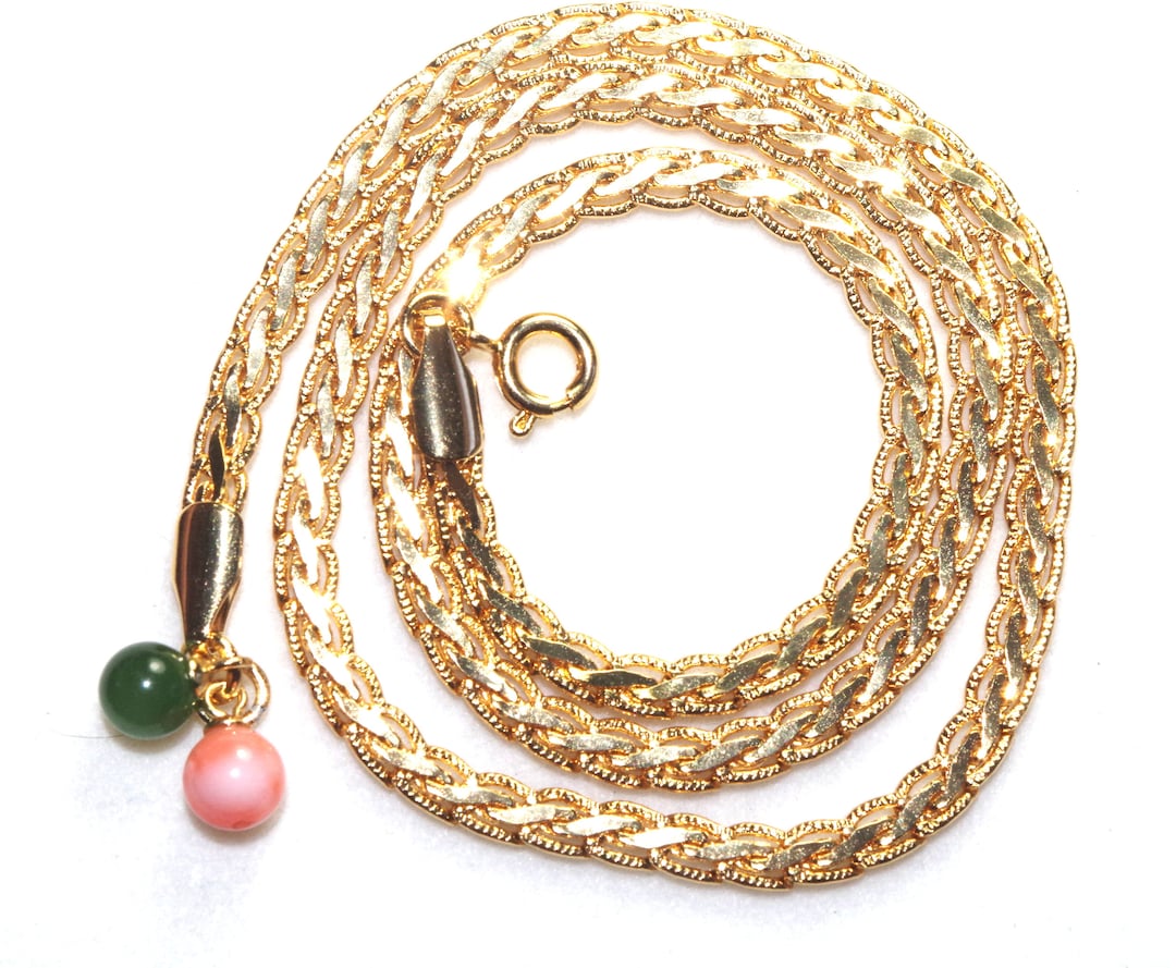 14k Gold Filled Wheat Chain Necklace: Coral & Jade Drops, 35th ...