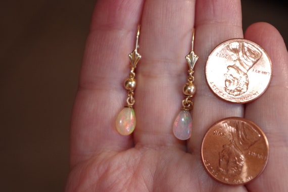 14K Gold Firey Ethiopian Opal Elongated Leverback Ear… - Gem