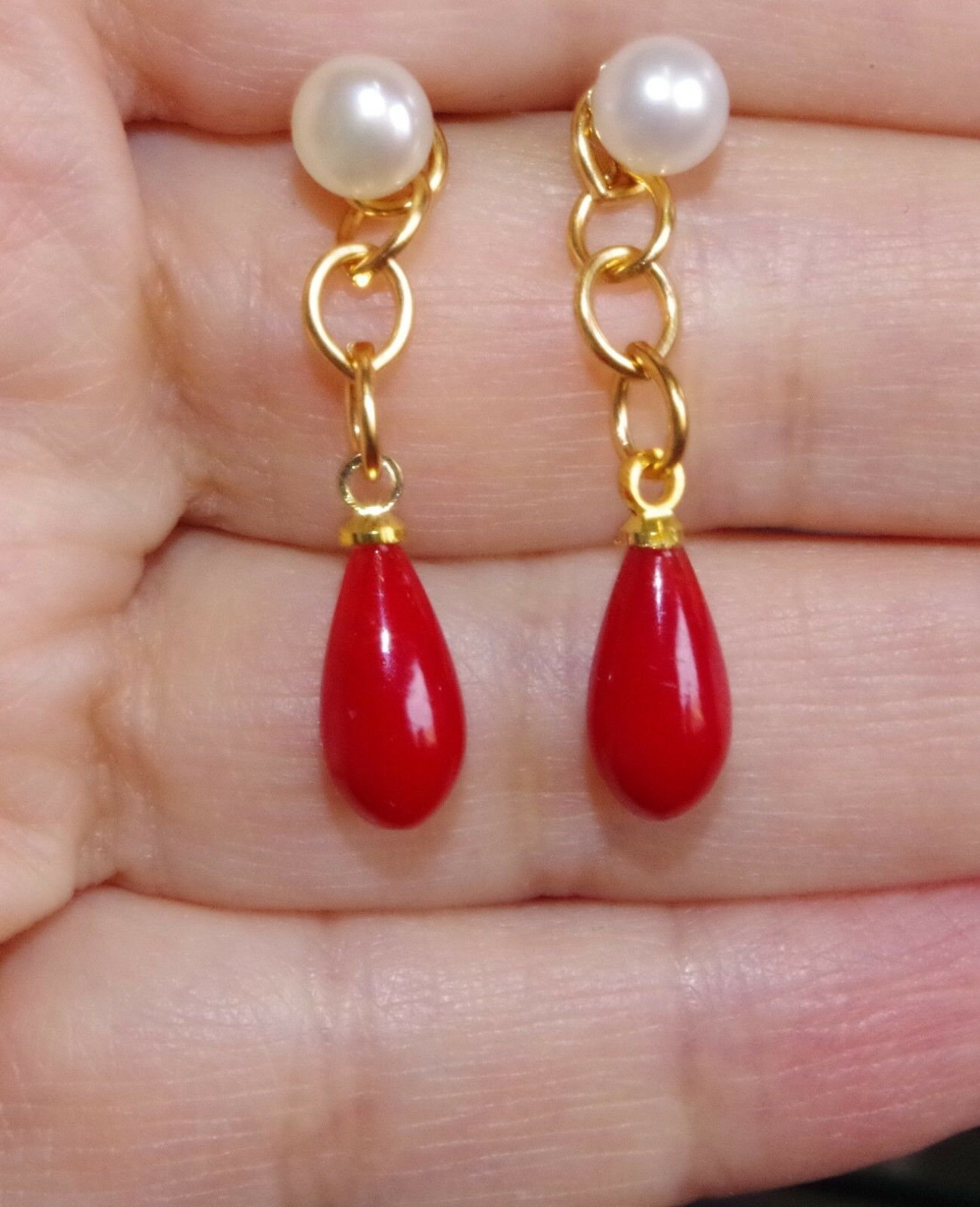 Petite 24MM Color Enhanced Red Coral Teardrop Elongated Earring Jackets ...