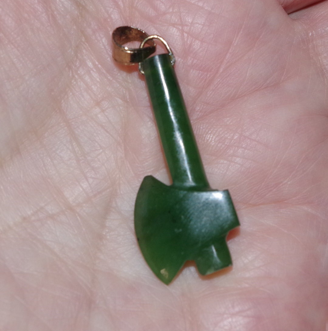 Rare Antique 14k Gold Over Sterling Green Jadeite Jade Axe Hammer ...