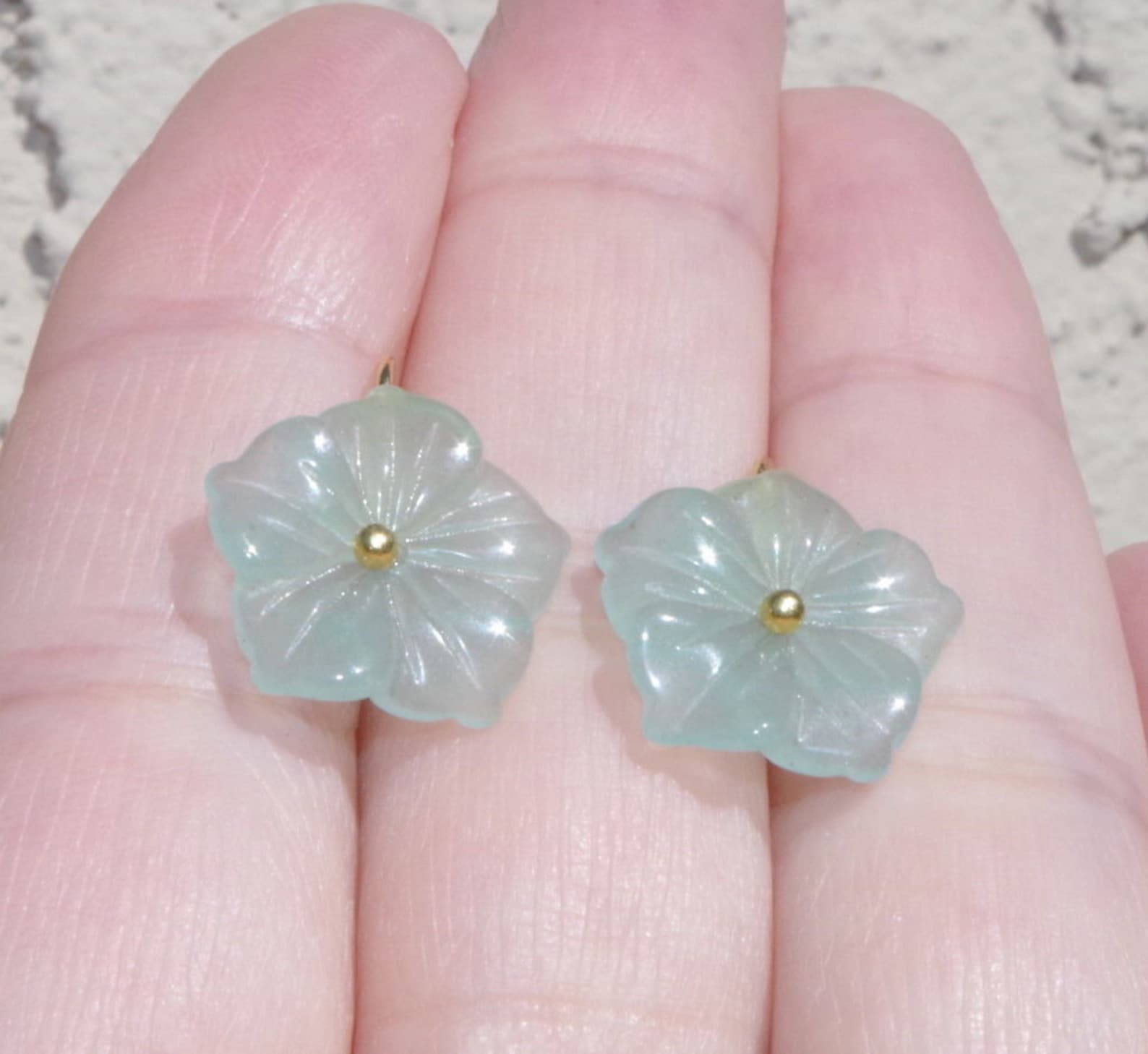 Hand Made Jadeite Jade Carved Flower Earrings - Etsy
