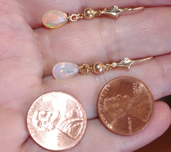 14K Gold Firey Ethiopian Opal Elongated Leverback Ear… - Gem