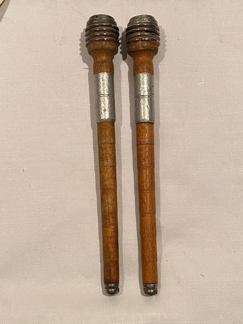 Antique Wood / Bronze Bobbins From Early Woolen Mills, Five Different ...