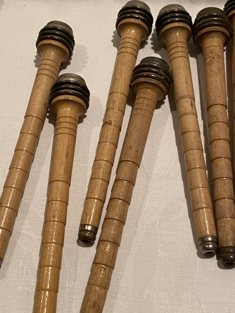 Antique Wood / Bronze Bobbins From Early Woolen Mills, Five Different ...