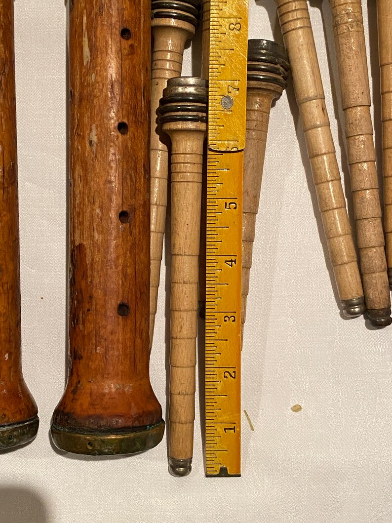 Antique Wood / Bronze Bobbins From Early Woolen Mills, Five Different ...