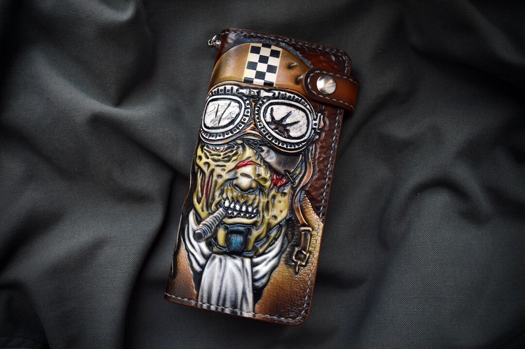 Zombie Biker Wallet, Cafe Racer Wallet, Biker Wallet, Brown Leather ...