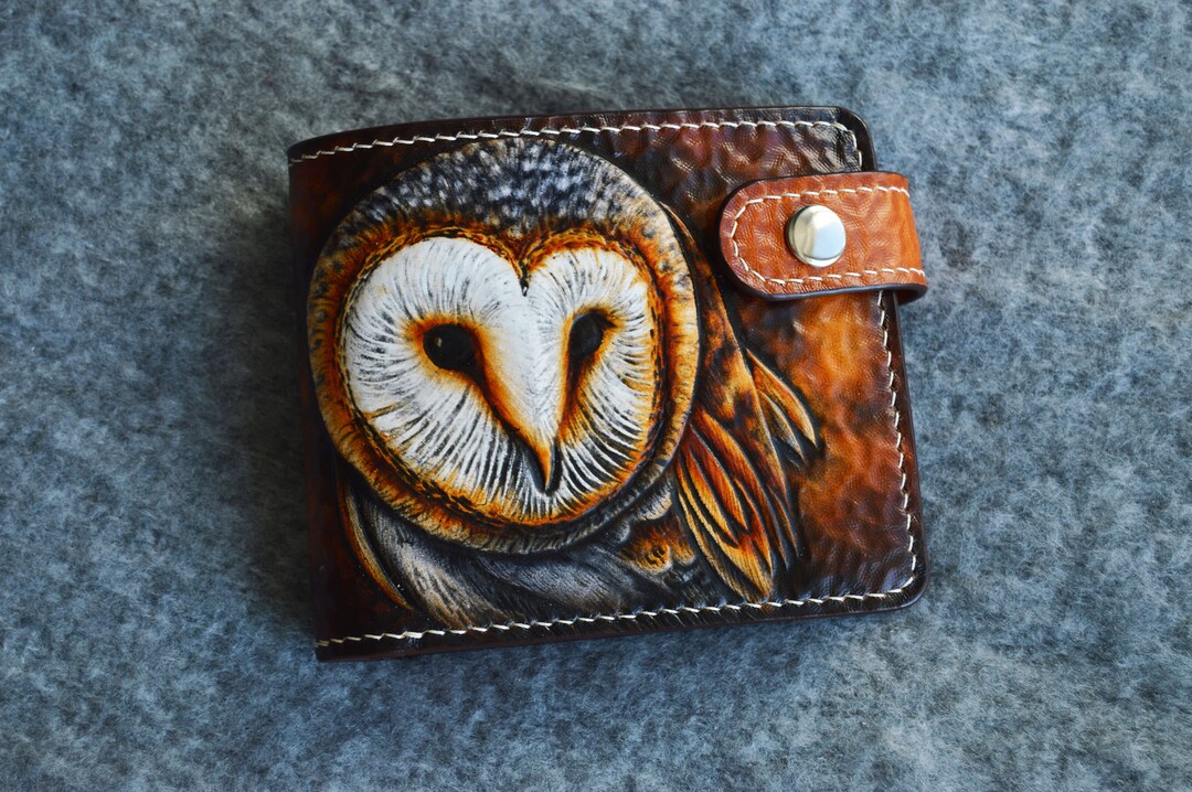 Barnowl, Hand Tooled Wallet, Carved Wallet, Bifold Wallet, Leather ...