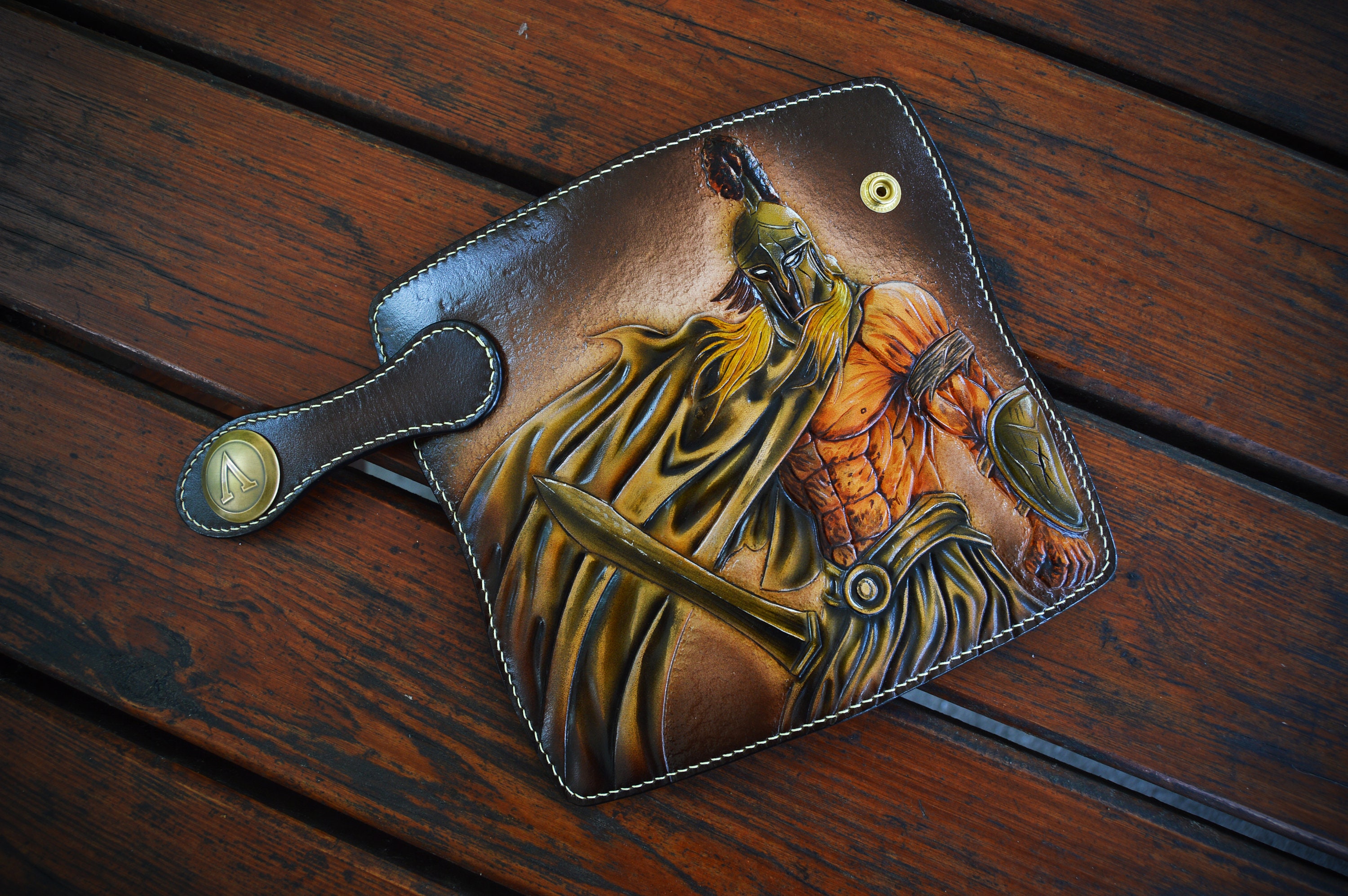 Spartan Warrior. Long Leather Tooled Wallet. | Etsy