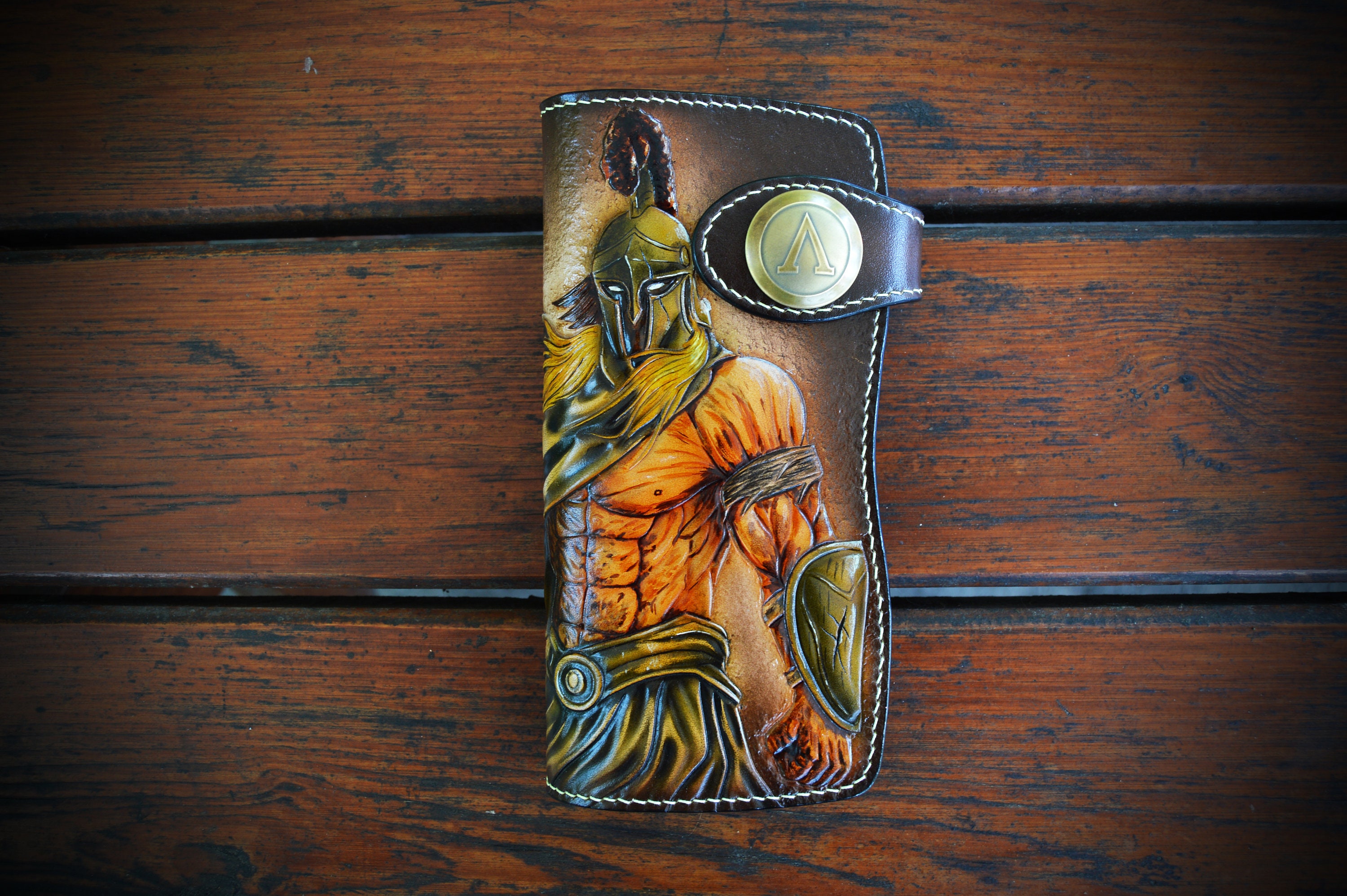 Spartan Warrior. Long Leather Tooled Wallet. | Etsy