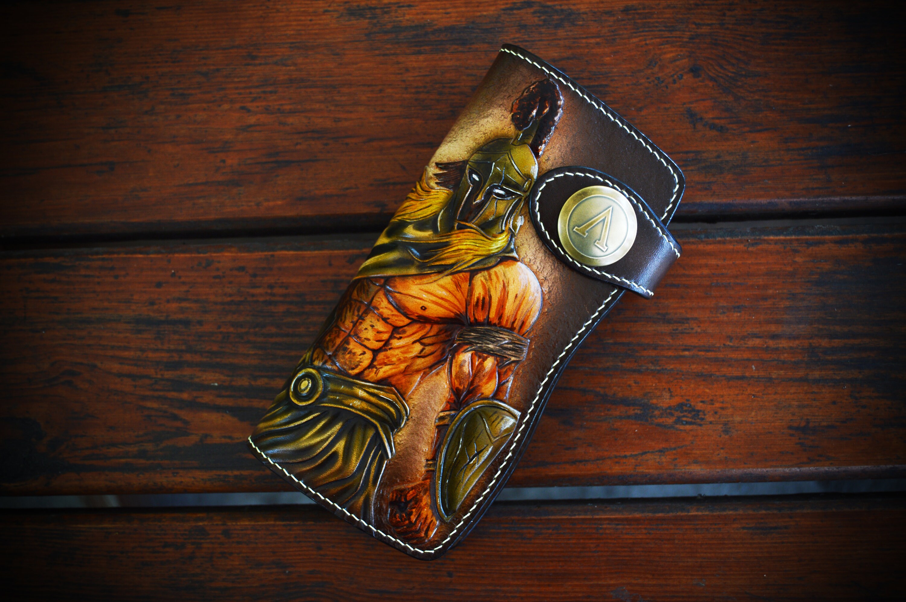 Spartan Warrior. Long Leather Tooled Wallet. | Etsy