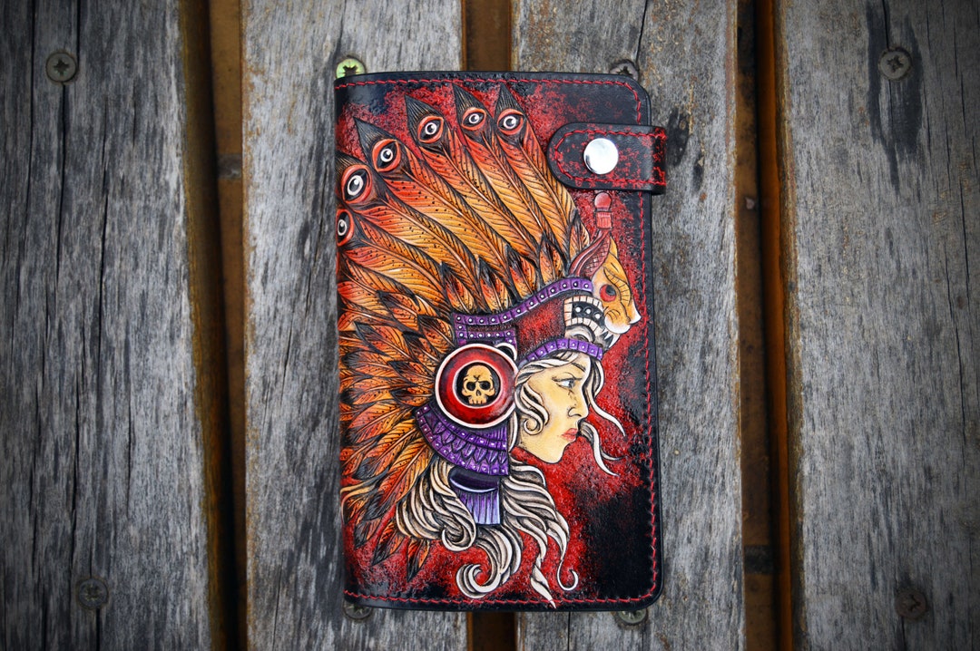 Native American Girl & Rattlenake | Hand-tooled Leather Clutch - Etsy