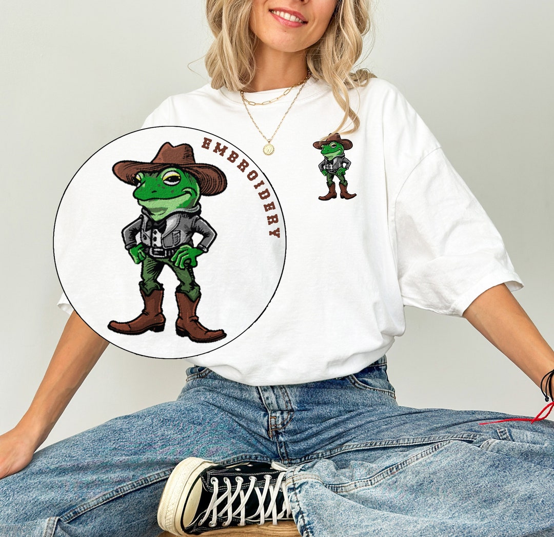 Howdy Frog Shirt Embroidered Cowboy Frog T-shirt Funny Frog Meme Shirt ...