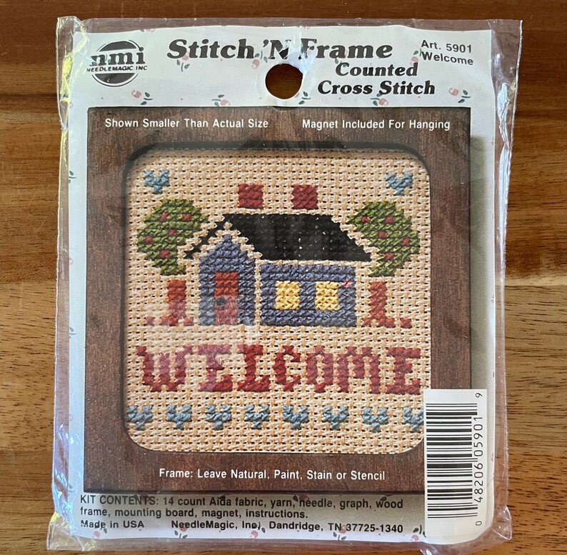 Four Stitch 'N Frame Counted Cross Stitch Set of 4 Kits Welcome, Fruit Basket, Cow, Hen Country ...