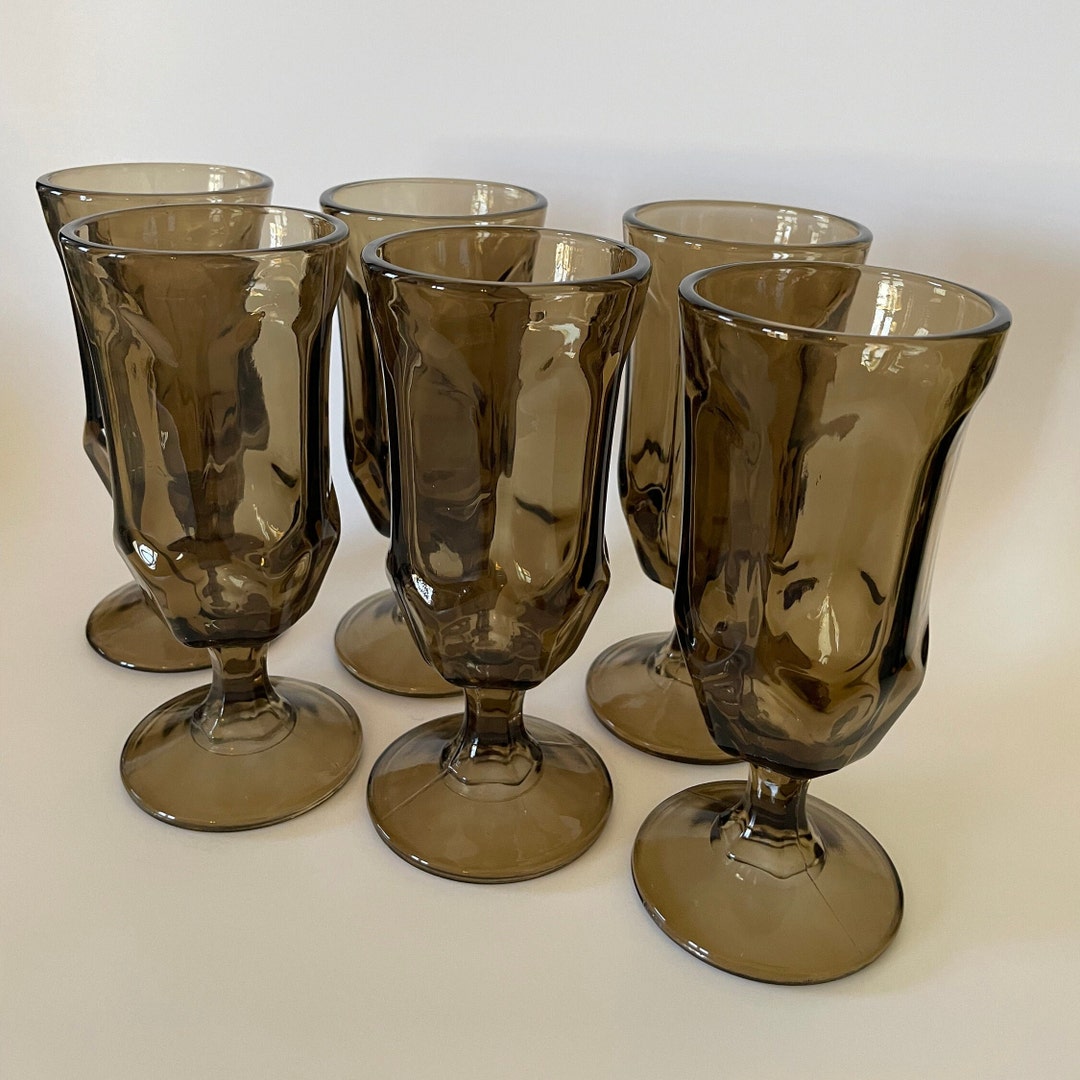 Vintage Brown Glass Goblets - Set of 6 - 1970s Royal Heritage Barware ...