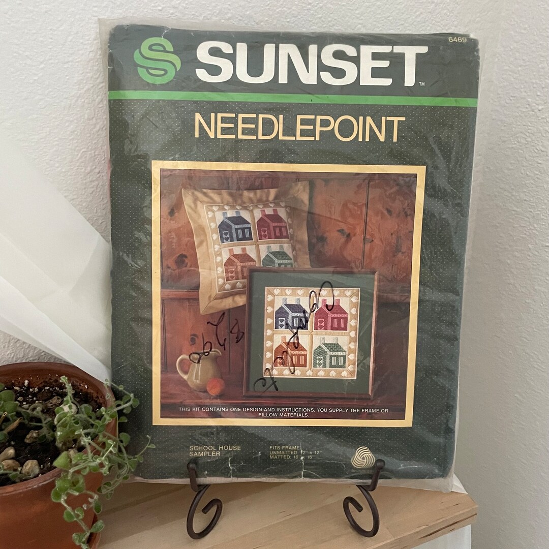 School House Sampler by Sunset Needlepoint 1983 Make a Pillow or Frame ...