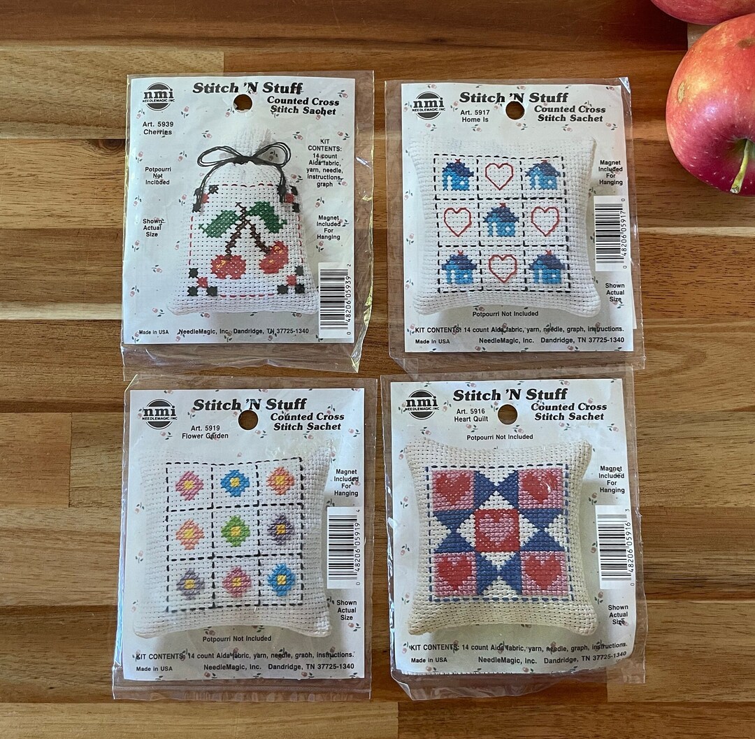 Four Stitch 'N Stuff Counted Cross Stitch Sachet Set of 4 Kits - Heart ...