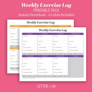 Weekly Exercise Log | Printable Instant Download | Minimalist Design ...