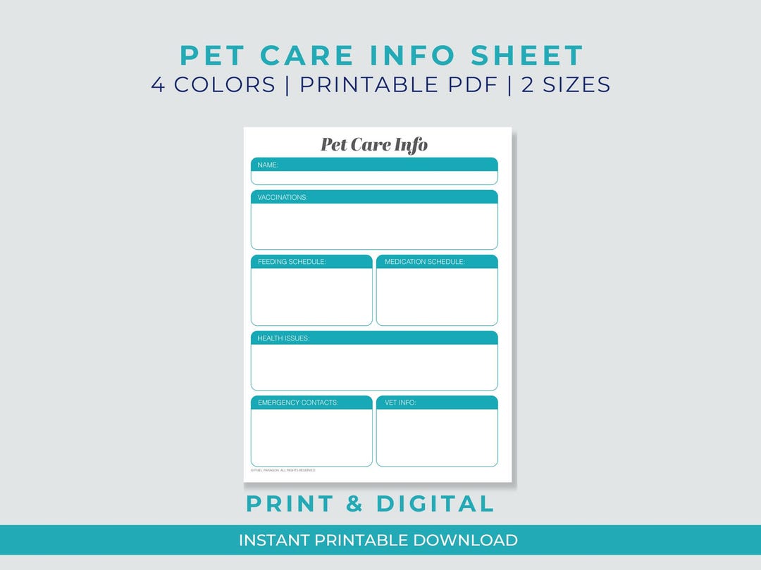 Pet Care Info Sheet | Printable and Digital Planner | Shopping List ...