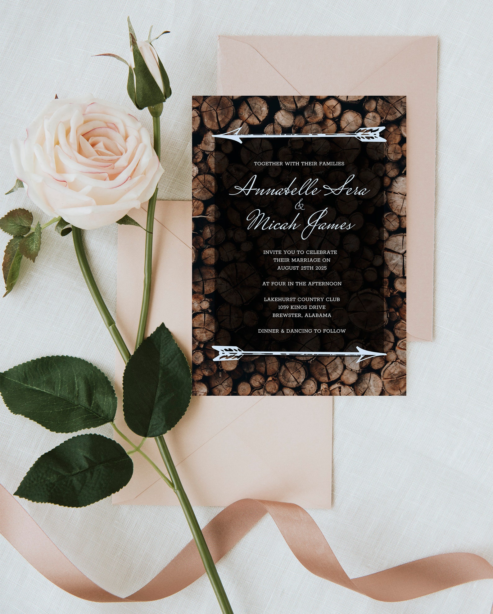 Rustic Wooden Arrows Wedding Invitation or Engagement Announcement ...