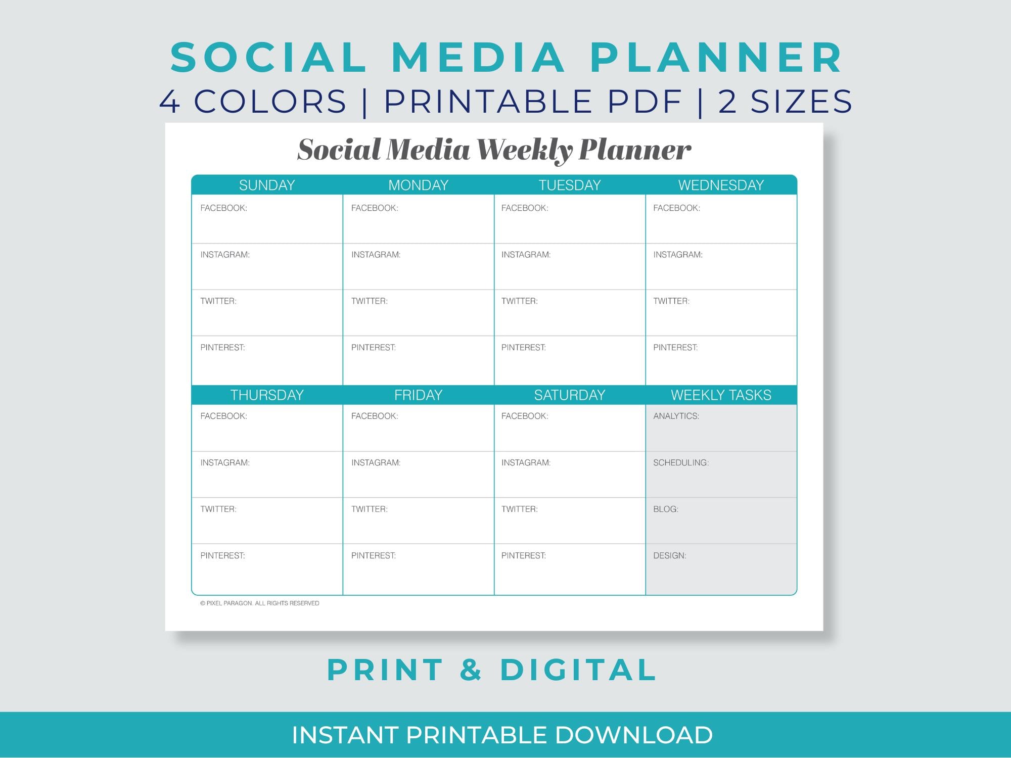 Weekly Social Media Planner | Printable Instant Download | Digital ...