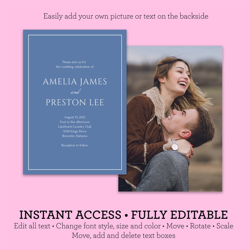 Elegant Periwinkle Wedding Invitation, Completely Editable, Printable ...