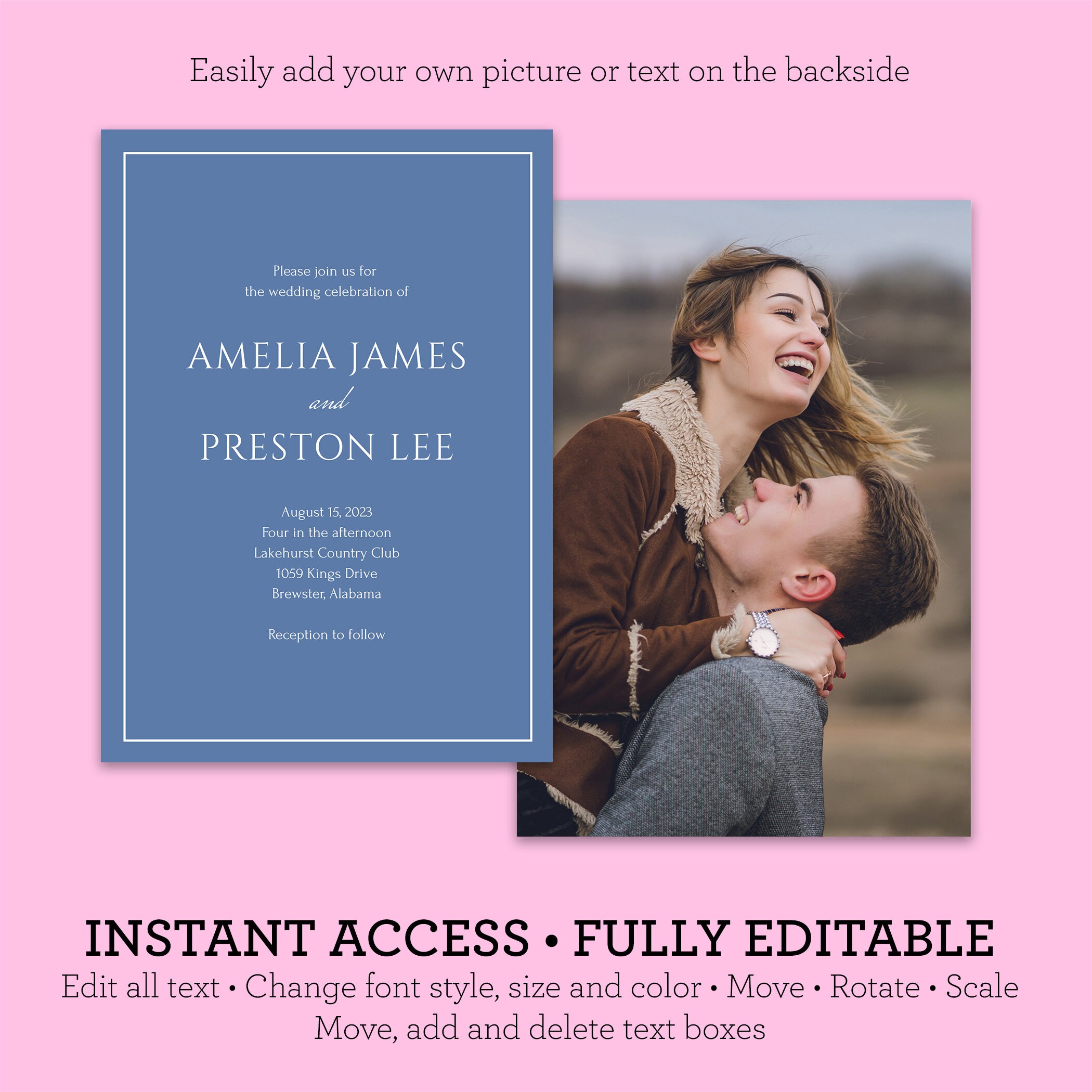 Elegant Periwinkle Wedding Invitation, Completely Editable, Printable ...