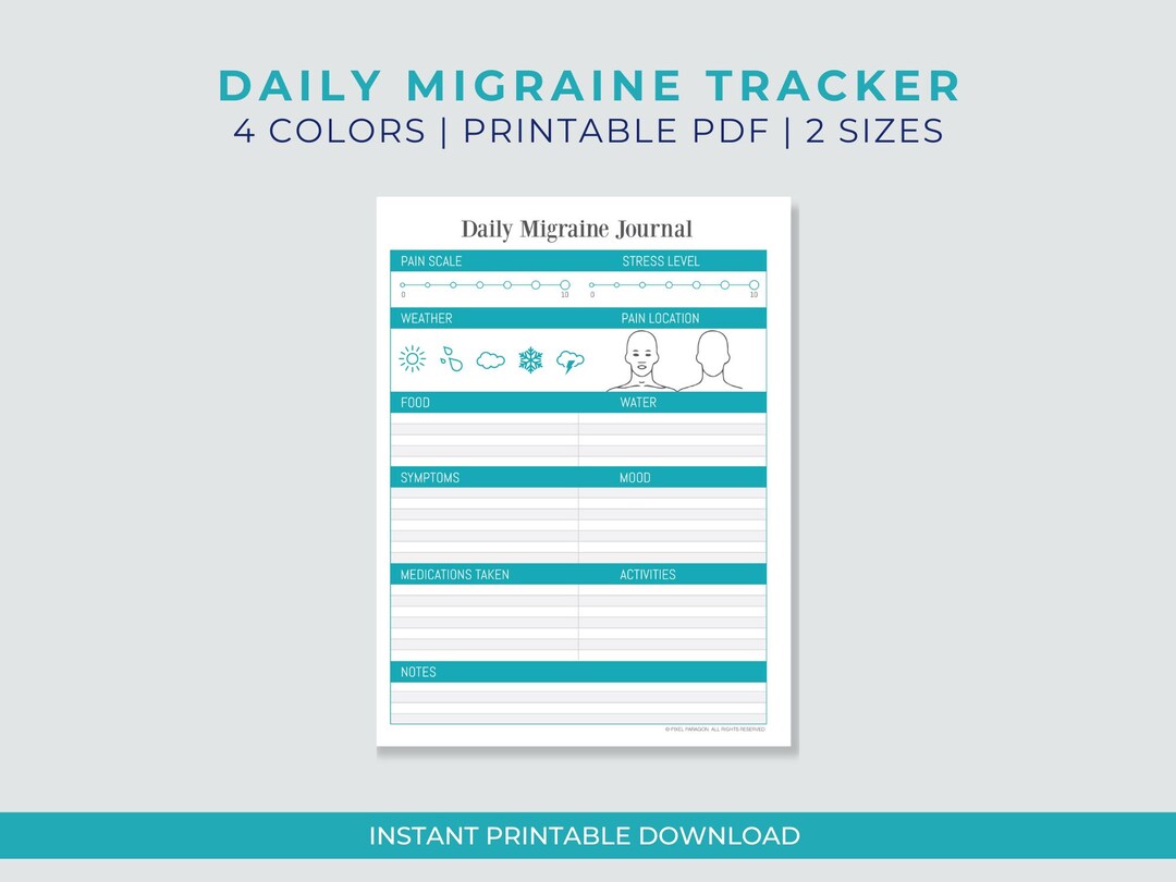 Daily Migraine Journal Printable Instant Download Letter A4 Size ...