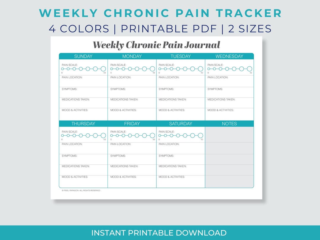 Weekly Chronic Pain Journal Printable Instant Download Letter A4 Size ...