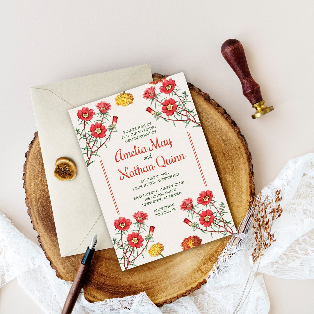 Cottagecore Vintage Botanical Wedding Invitation Template, Editable ...