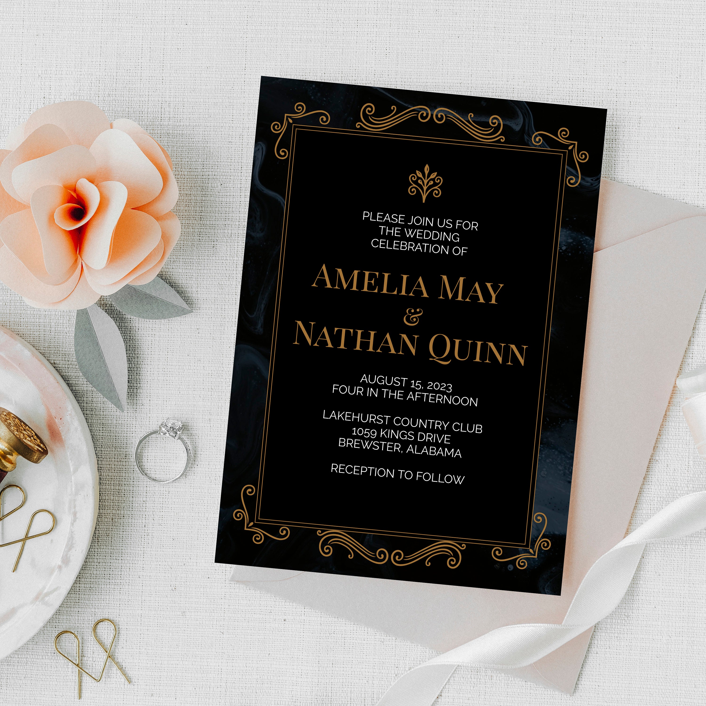 Dark Gothic Deco Invitation Template, Editable Invitation for Wedding ...