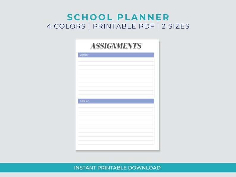 Weekly School Planner Printable Instant Download Letter A4 Size ...
