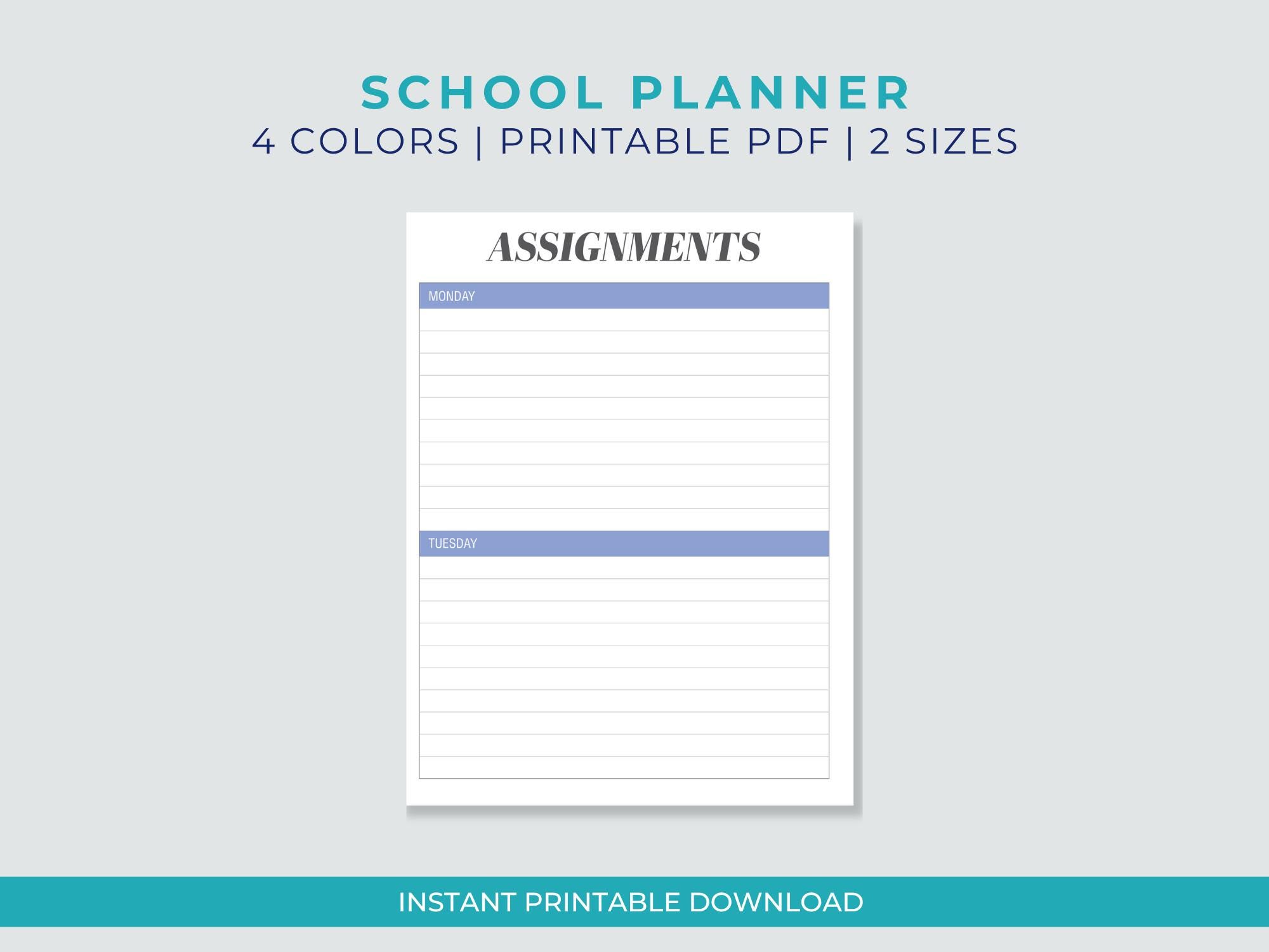 Weekly School Planner Printable Instant Download Letter A4 Size ...