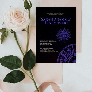 Galaxy Stars and Sun Astrological Chart Editable Wedding Invitation ...