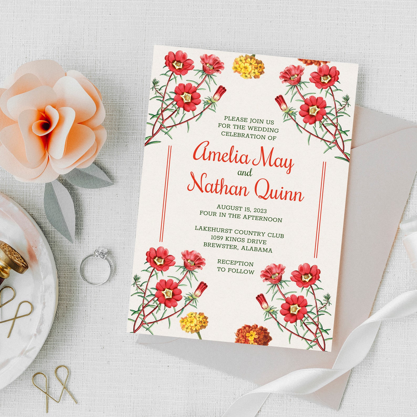 Cottagecore Vintage Botanical Wedding Invitation Template, Editable ...