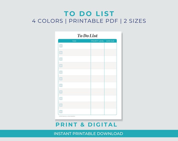 Printable to Do List: Deadline Prioritization, 4 Colors (PDF) - Etsy