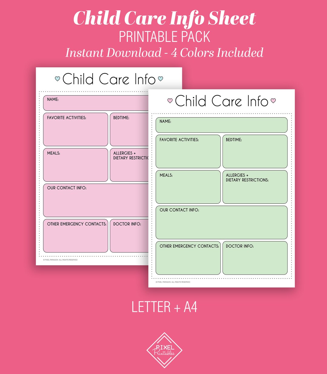 Child Care Info Sheet Printable Instant Download Shopping List Letter ...