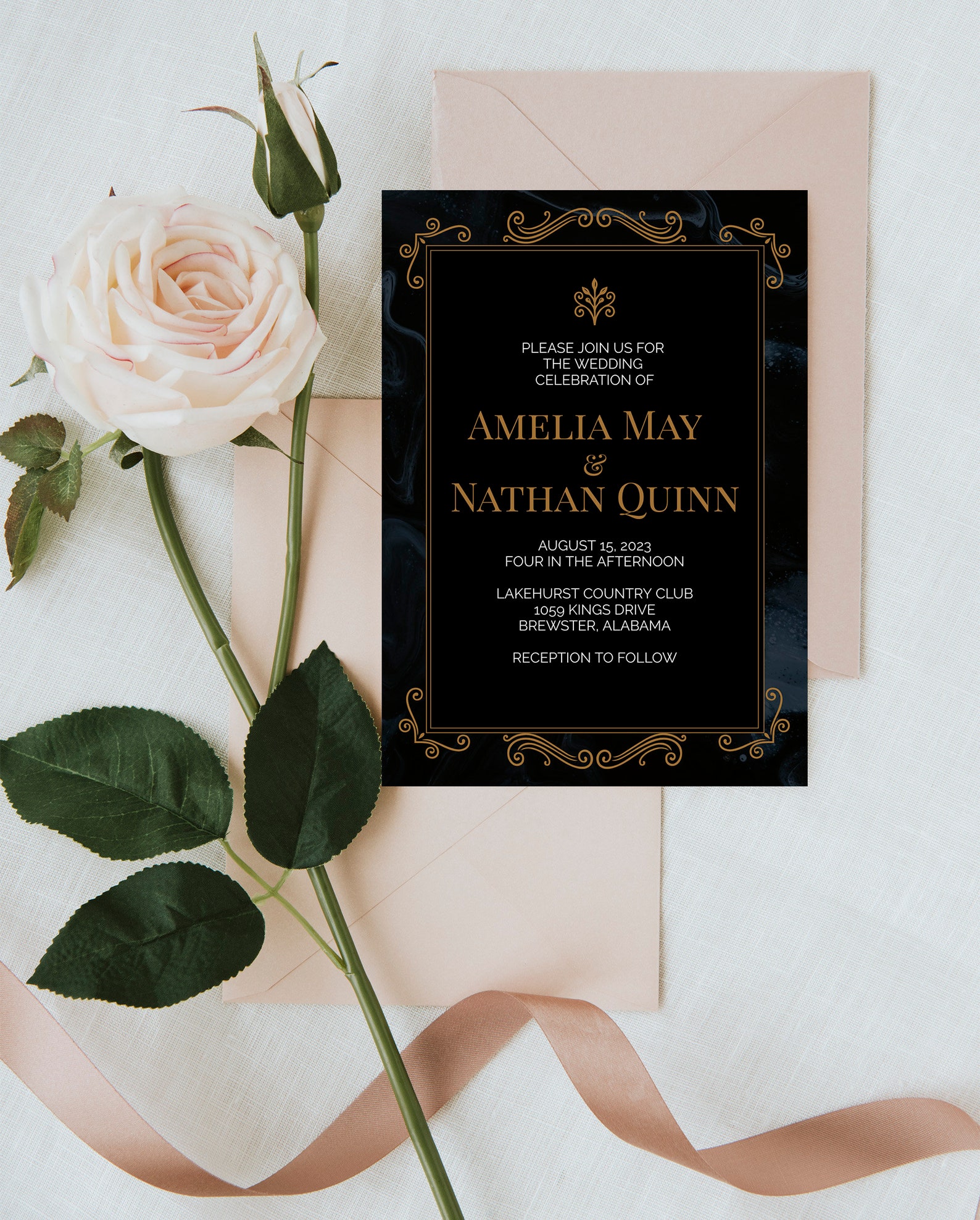 Dark Gothic Deco Invitation Template, Editable Invitation for Wedding ...