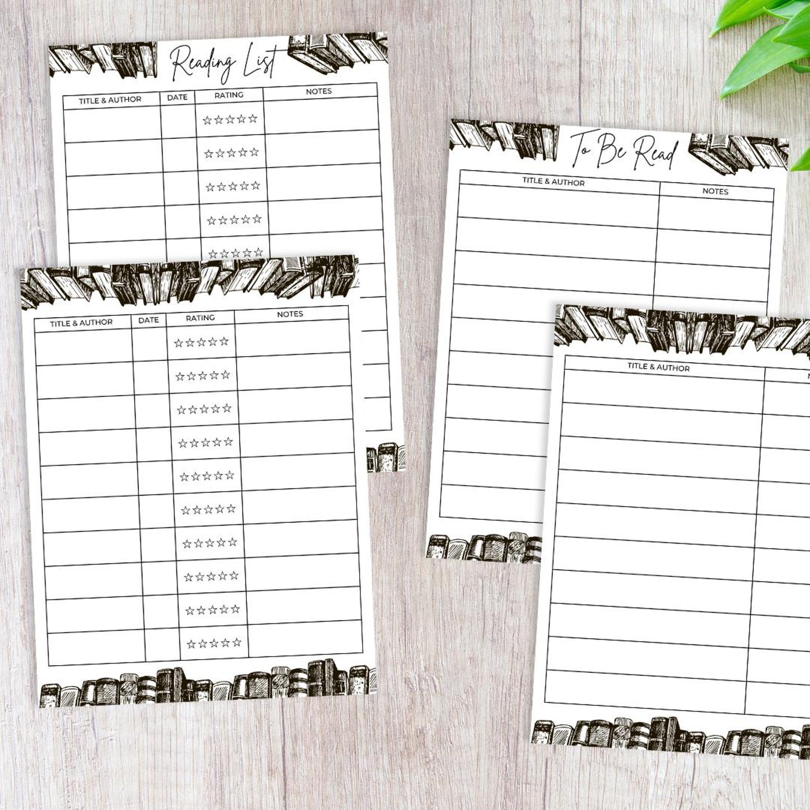 Printable Reading List Book Journal Track Books Read, TBR List, Ratings ...