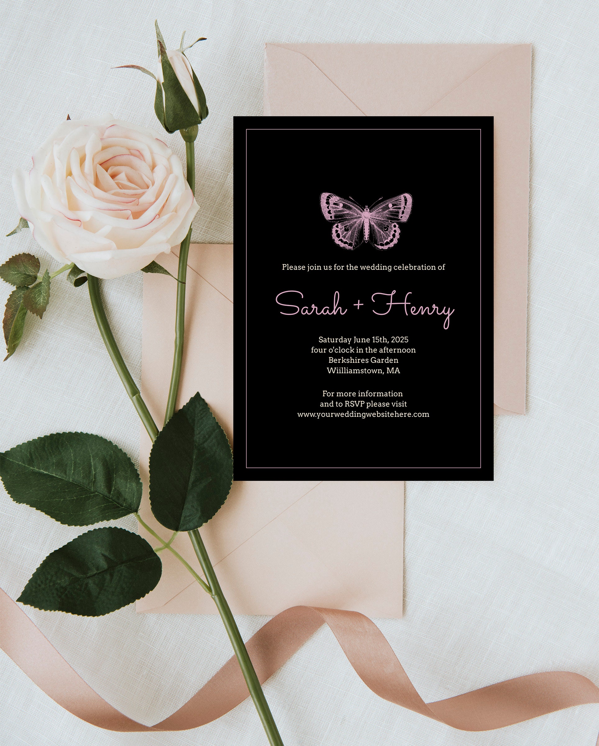 Elegant Butterfly Wedding Invitation Editable Instant Download Template ...