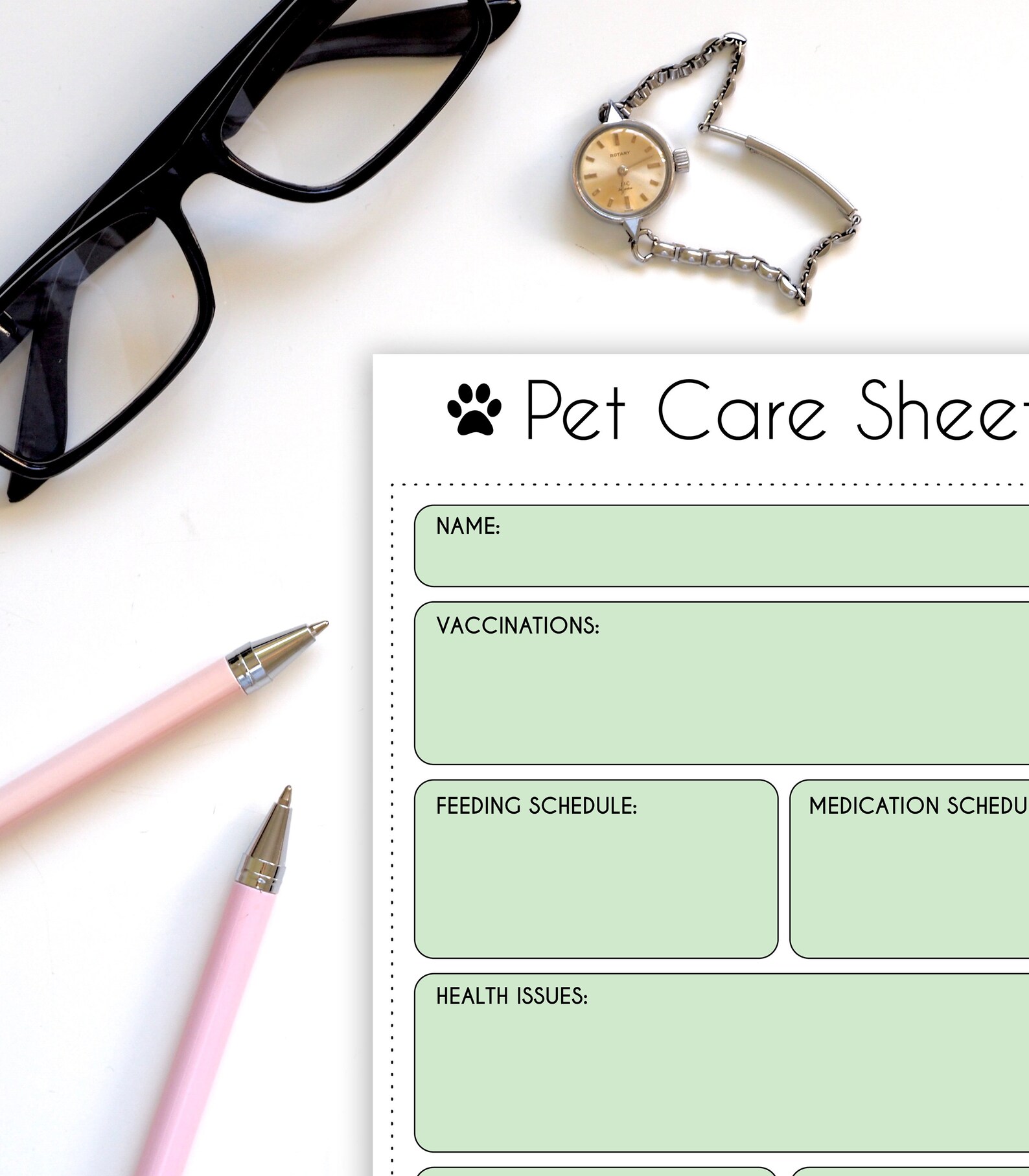 Pet Care Info Sheet | Printable Instant Download | Shopping List ...