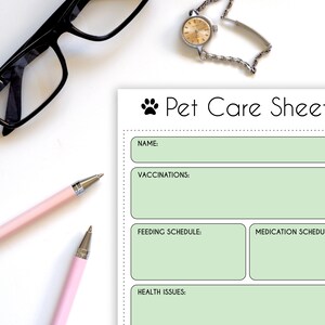 Pet Care Info Sheet | Printable Instant Download | Shopping List ...