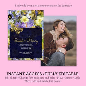 Spring Flowers Wedding Invitation With Butterfly Editable Instant ...