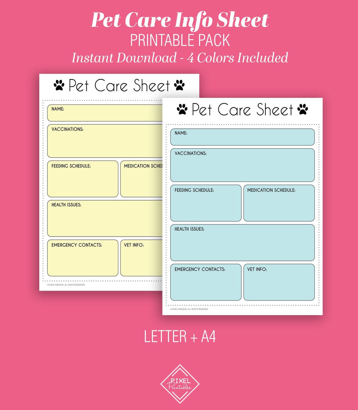 Pet Care Info Sheet | Printable Instant Download | Shopping List ...
