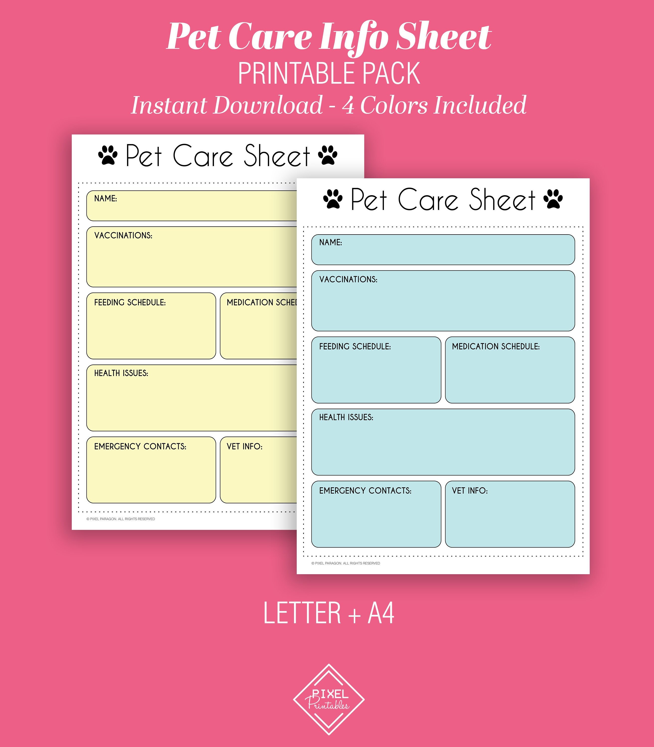 Pet Care Info Sheet | Printable Instant Download | Shopping List ...