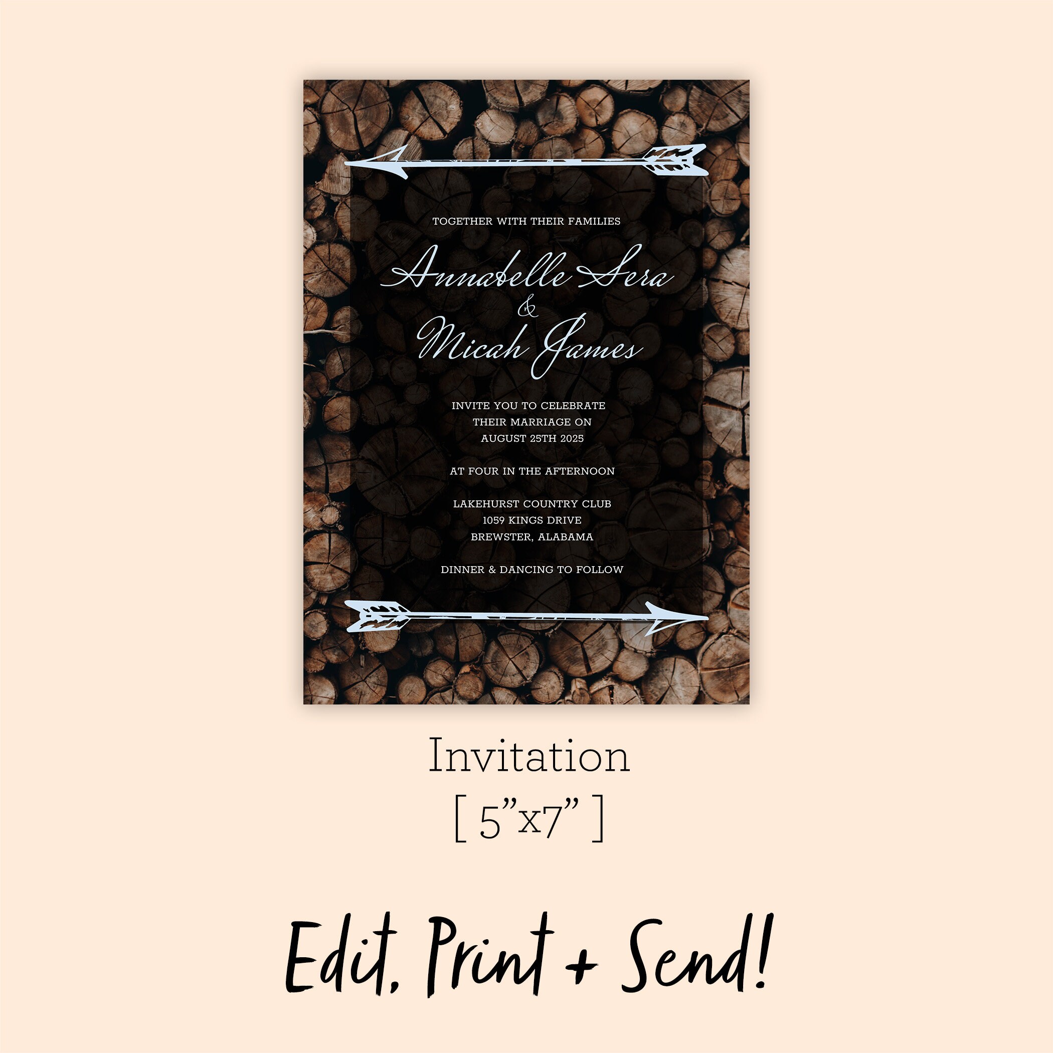 Rustic Wooden Arrows Wedding Invitation or Engagement Announcement ...