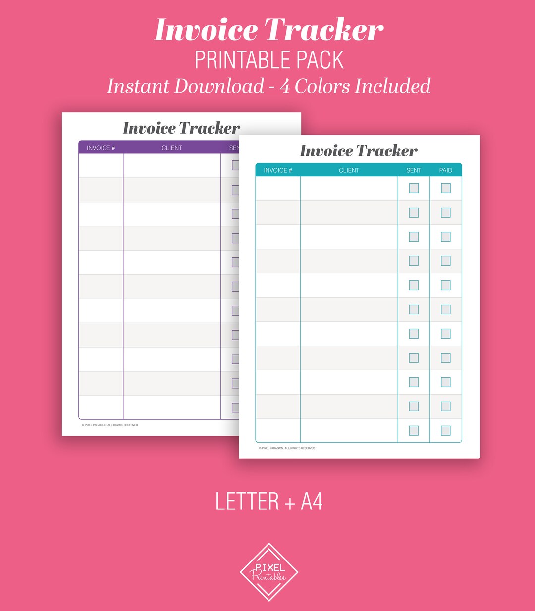 Invoice Tracker Printable Instant Download Letter A4 Size Invoice Log ...