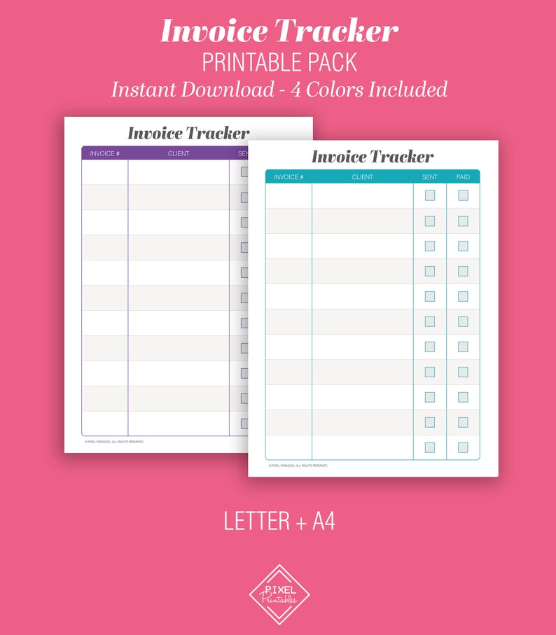 Invoice Tracker Printable Instant Download Letter A4 Size Invoice Log ...