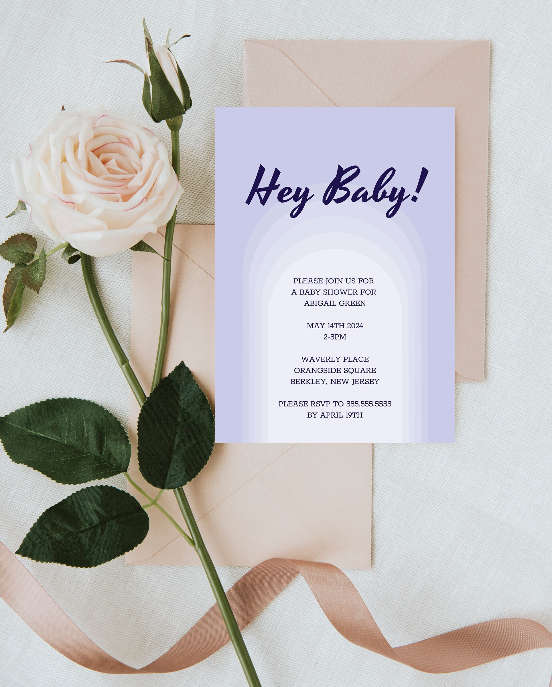 Editable Hey Baby Retro Baby Shower Invitation 70s Ombre Purple Instant ...